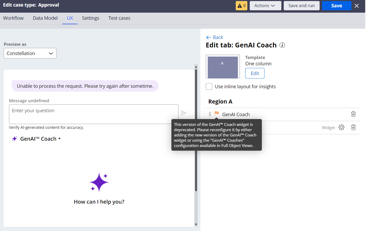 Exception while using GenAI Coach: Error in assistant deployment | Support Center